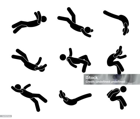 떨어지는 남자 스틱 그림 인간의 실루엣 높이에서 방울의 그림 픽토그램 사람들의 세트 검은색에 대한 스톡 벡터 아트 및 기타 이미지 검은색 경계 표지 날기 Istock