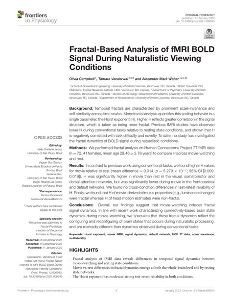 Pdf Fractal Based Analysis Of Fmri Bold Signal During Naturalistic Viewing Conditions