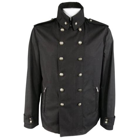 John Varvatos 44 Black Cotton Double Breasted Brass Buttons Military