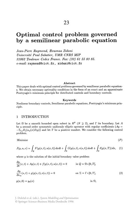 Pdf Optimal Control Problem Governed By A Semilinear Parabolic Equation