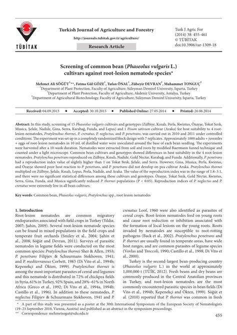 Pdf Screening Of Common Bean Phaseolus Vulgaris Lcultivars Against Root Lesion Nematode