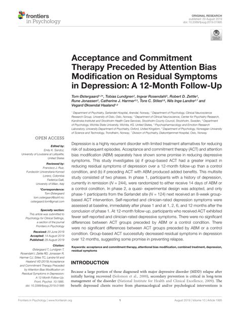 Pdf Acceptance And Commitment Therapy Preceded By Attention Bias Modification On Residual
