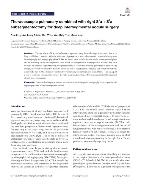 Pdf Thoracoscopic Pulmonary Combined With Right S1a S2a Subsegmentectomy For Deep