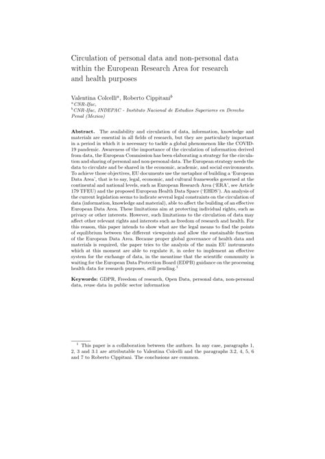 Pdf Circulation Of Personal Data And Non Personal Data Within The European Research Area For