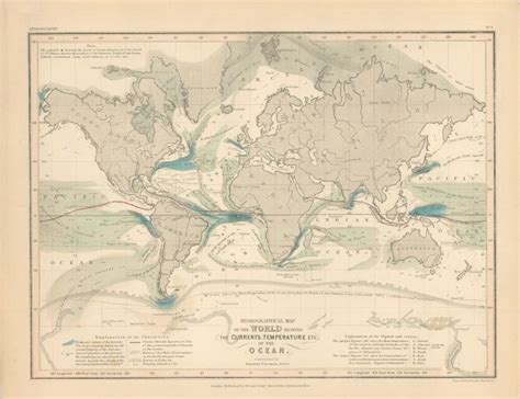 Milners 1850 Hydrographical Map Of The World Showing The Currents Temperature Etc Of The