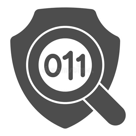 Data With Magnifier On Emblem Solid Icon Data Encryption Concept Vector Graphics Stock