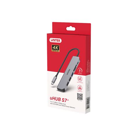 Unitek Uhub S7 H1118a 7 In 1 Usb Type C 5gbps Port Replicator With 4k Hdmi And 100w Power