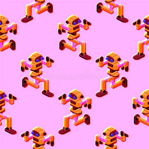 Seamless Pattern Of Dancing Robots Vector Clipart Stock Vector