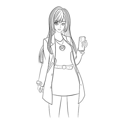 Hermosa Chica Anime Para Colorear Vector Premium