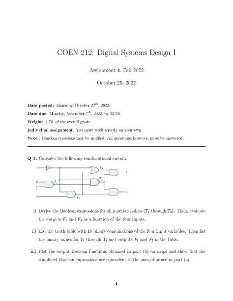 Coen212 2022f A04 Assignment Iv Coen 212 Digital Systems Design I Assignment 4 Fall 2022