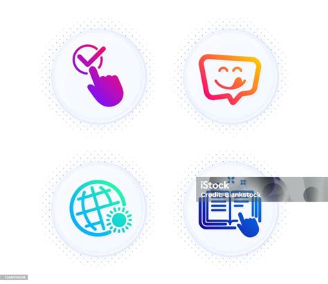 맛있는 미소 확인란과 세계 날씨 아이콘 세트 기술 문서 기호입니다 이모티콘 승인 써니 벡터 계절에 대한 스톡 벡터 아트 및 기타