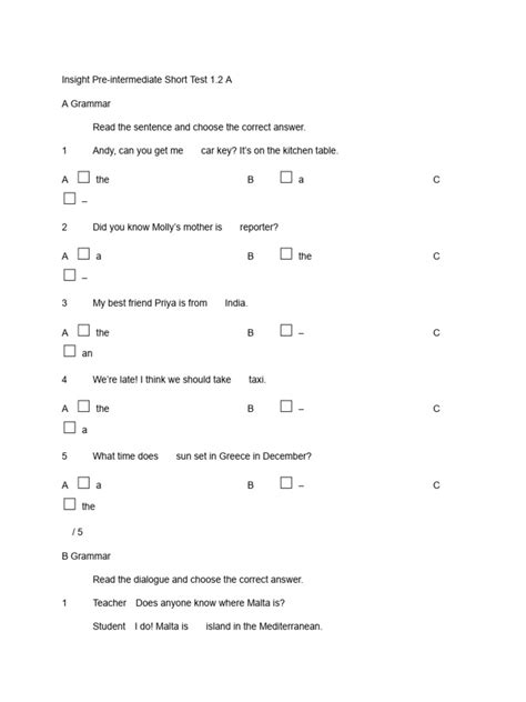 Insight Pre Intermediate Short Test 1 Pdf