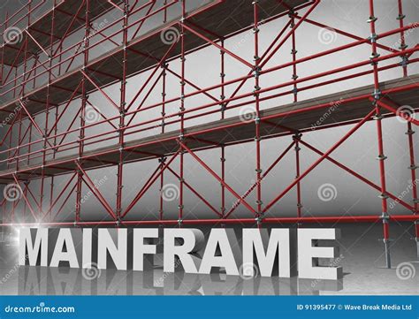3d Word Mainframe In Front Of Scaffolding In Grey Room Stock Illustration Illustration Of