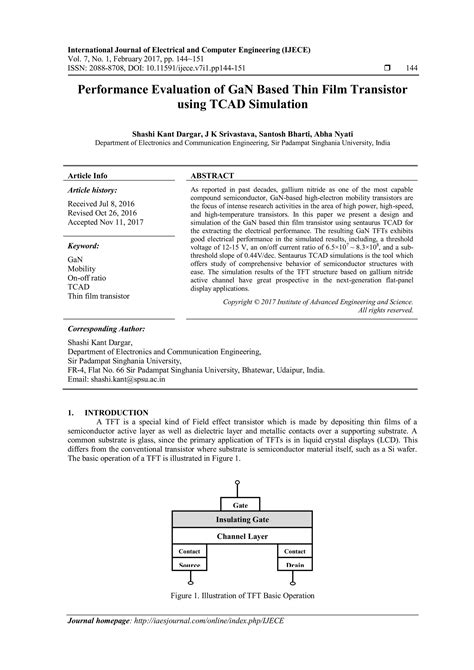 Performance Evaluation Of Gan Based Thin Film Transistor Using Tcad
