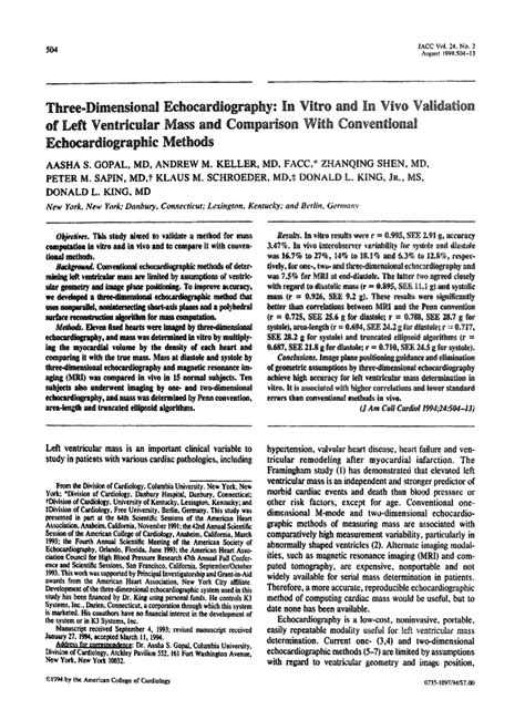Pdf Three Dimensional Echocardiography In Vitro And In Vivo Validation Of Left Ventricular