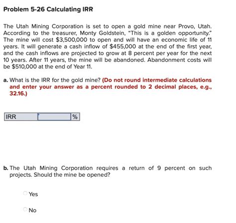 Solved Problem 5 26 ﻿calculating Irrthe Utah Mining