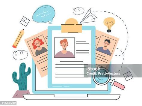 채용 직무 직원 Hr 고용 검색 인터뷰 이력서 개념 벡터 만화 그래픽 디자인 요소 그림 취업 면접에 대한 스톡 벡터 아트 및 기타 이미지 취업 면접 채용 인터뷰