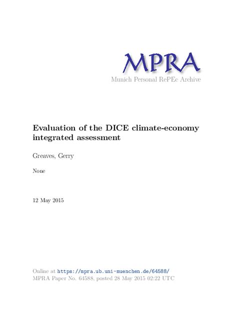 Pdf Evaluation Of The Dice Climate Economy Integrated Assessment Model