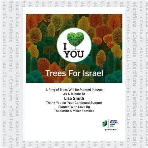 E Certificate Jnf Trees In Israel Jewish National Fund Usa