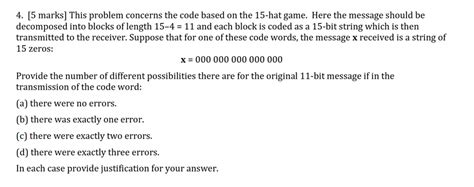 SOLVED Marks This Problem Concerns The Code Based On The Hat Game Here The Message