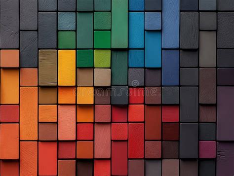 A Wall Of Colorful Wooden Blocks Arranged In A Pattern Stock Image