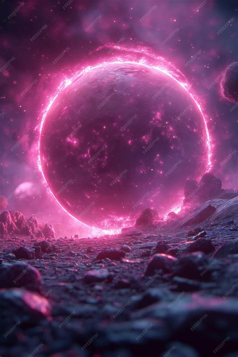 Premium Photo Neon Pink Ring And Asteroids On A Small Cosmic Canvas