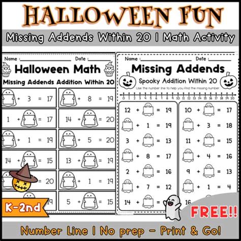 Free Halloween Math Activity Missing Addends Within 20 Worksheets K 2nd