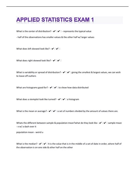 Applied Statistics Exam 1 41 Questions With 100 Correct Answers Updated Guaranteed A