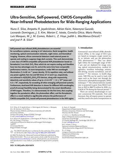 Pdf Ultra‐sensitive Self‐powered Cmos‐compatible Near‐infrared
