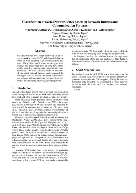Pdf Classification Of Social Network Sites Based On Network Indexes