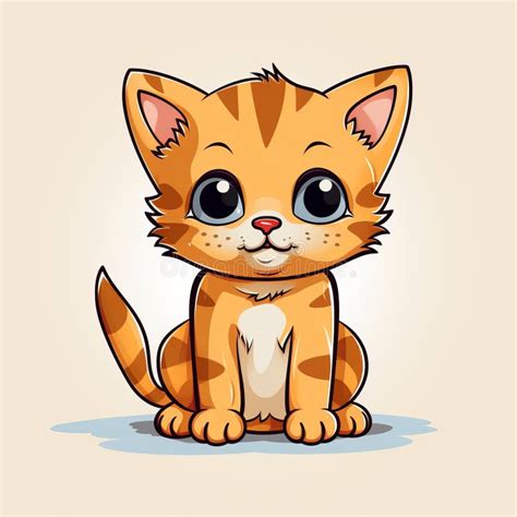 Gatinho De Desenho Animado Com Olhos Grandes Sobre Um Fundo Bege