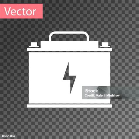 흰색 자동차 배터리 아이콘 투명 한 배경에 고립 축 압 기 배터리 에너지 전력 및 전기 축 압 기 배터리 번개 볼트 기호입니다 벡터 일러스트 교통수단에 대한 스톡 벡터 아트