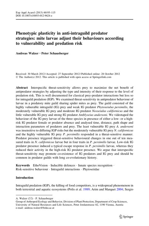 Pdf Phenotypic Plasticity In Anti Intraguild Predator Strategies
