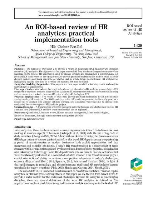 An Roi Based Review Of Hr Analytics Practical Implementation Tools