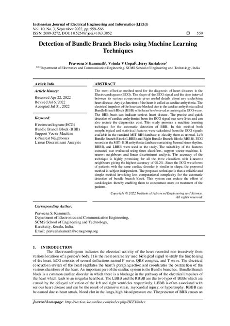 Pdf Detection Of Bundle Branch Blocks Using Machine Learning Techniques