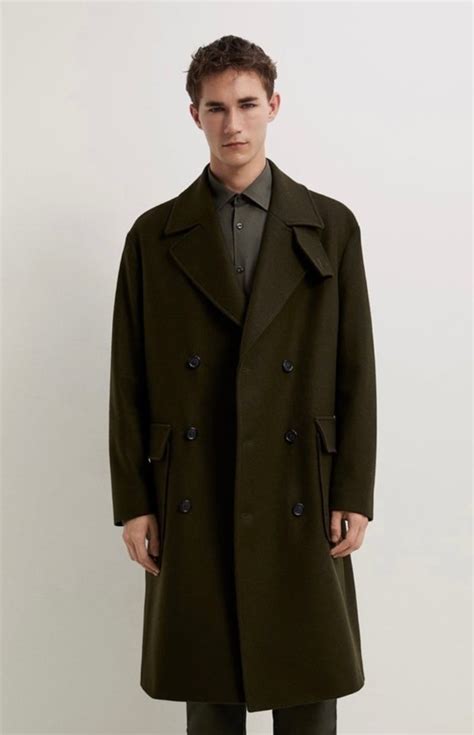 새상품 Zara 자라 남자 카키 모직 롱코트 L 헬로마켓