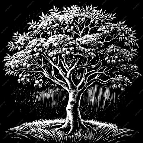 A Tree With Many Branches And Leaves Is Shown In Black And White Premium Ai Generated Vector