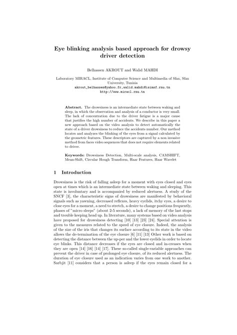 Pdf Eye Blinking Analysis Based Approach For Drowsy Driver Detection