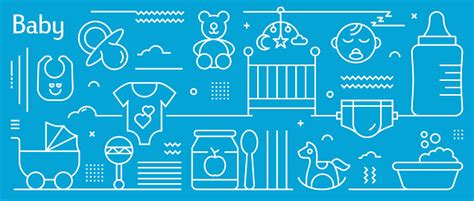 트렌디 한 선형 스타일의 벡터 아기 관련 배너 디자인 웹 페이지 배너 프리젠 테이션라인 아트 스타일 추상 패턴 배경 주제에 대한 스톡 벡터 아트 및 기타 이미지 Istock
