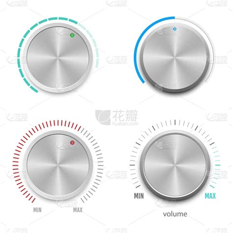 绘画插图 金属质感 矢量 音量旋钮 按钮 噪声 不锈钢 计算机 安静 平视角素材 花瓣网