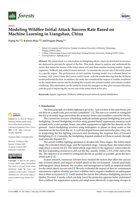 Pdf Modeling Wildfire Initial Attack Success Rate Based On Machine
