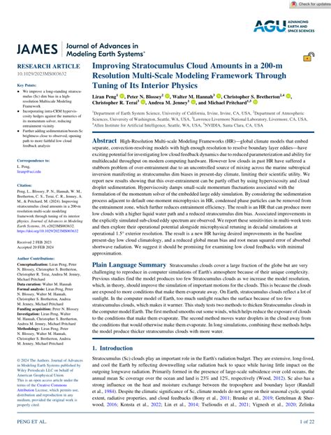 Pdf Improving Stratocumulus Cloud Amounts In A 200‐m Resolution Multi‐scale Modeling Framework