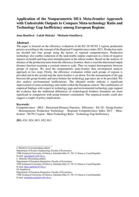 Pdf Application Of The Nonparametric Dea Meta Frontier Approach With