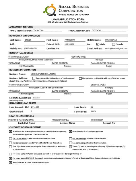 Sbc Application Form Pdf Loans Business