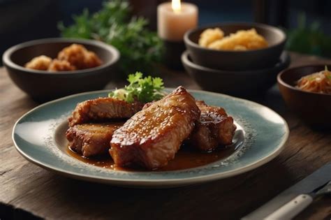 Gourmet Glazed Pork Belly Dish Premium Ai Generated Image