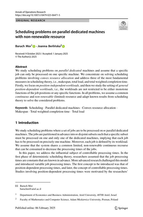 Pdf Scheduling Problems On Parallel Dedicated Machines With Non Renewable Resource