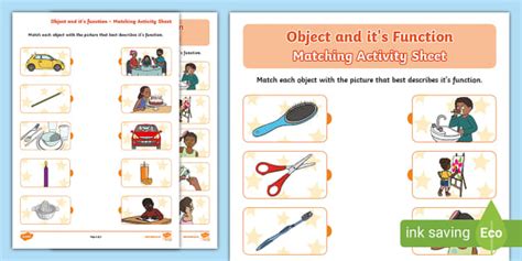 Matching Objects With Their Functions Activity Sheet