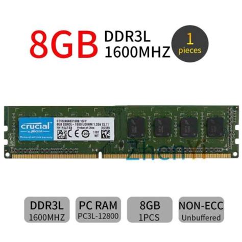New For Crucial 8gb Ddr3l 1600mhz 1 35v Pc3l 12800u 2rx8 240pin Dimm Desktop Pc Ram Memory