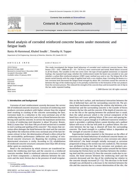 Pdf Bond Analysis Of Corroded Reinforced Concrete Beams Under Monotonic And Fatigue Loads