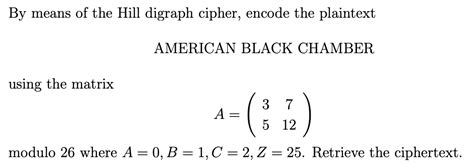 Solved By Means Of The Hill Digraph Cipher Encode The